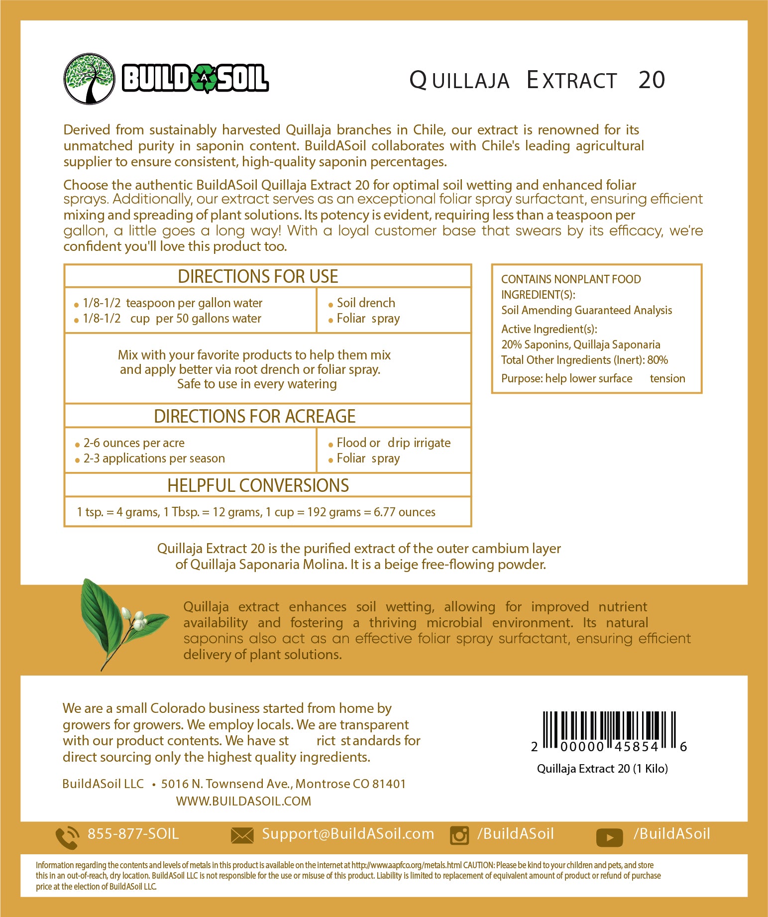 BuildASoil Quillaja Saponaria Extract Powder 20